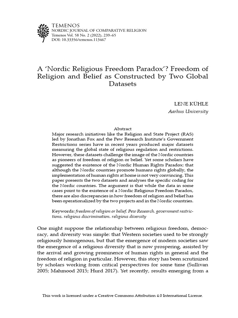 A Nordic Religious Freedom Paradox'? Freedom of Religion and Belief As ...
