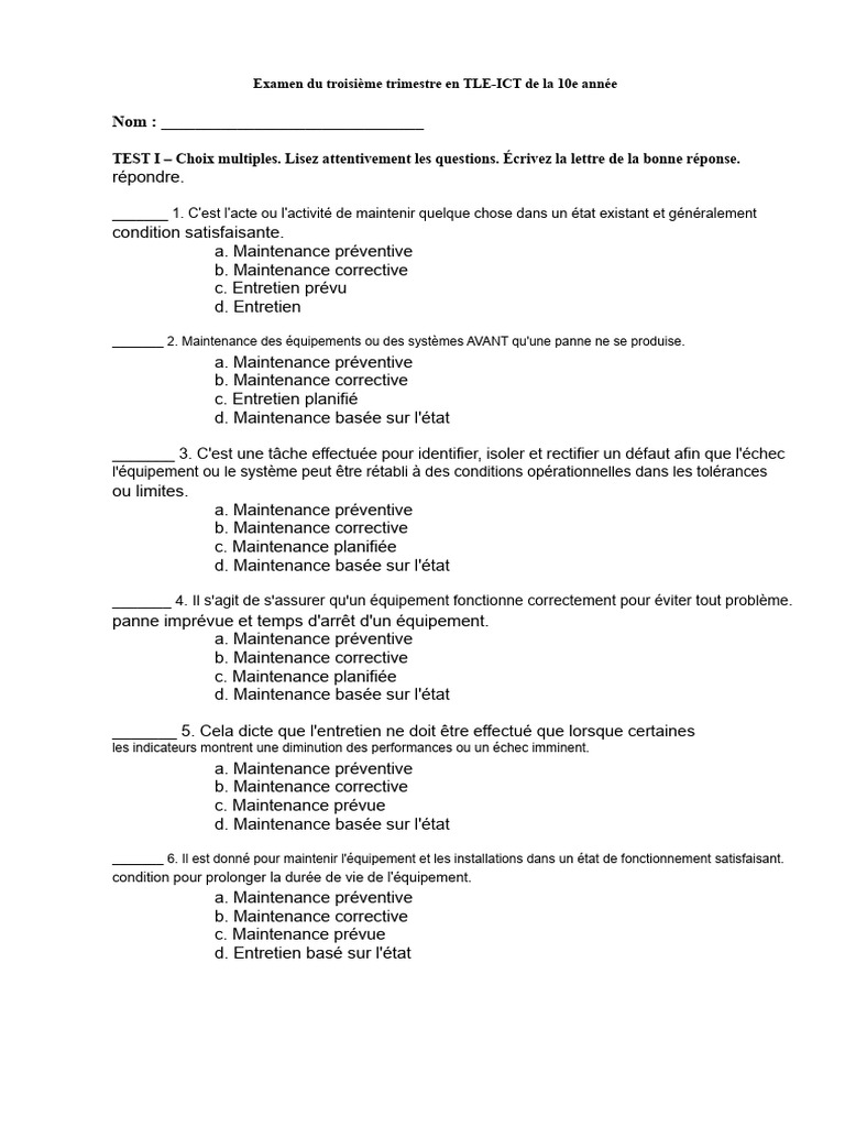 Épreuve de Test D'informatique de 10ème Année | PDF | Informatique ...