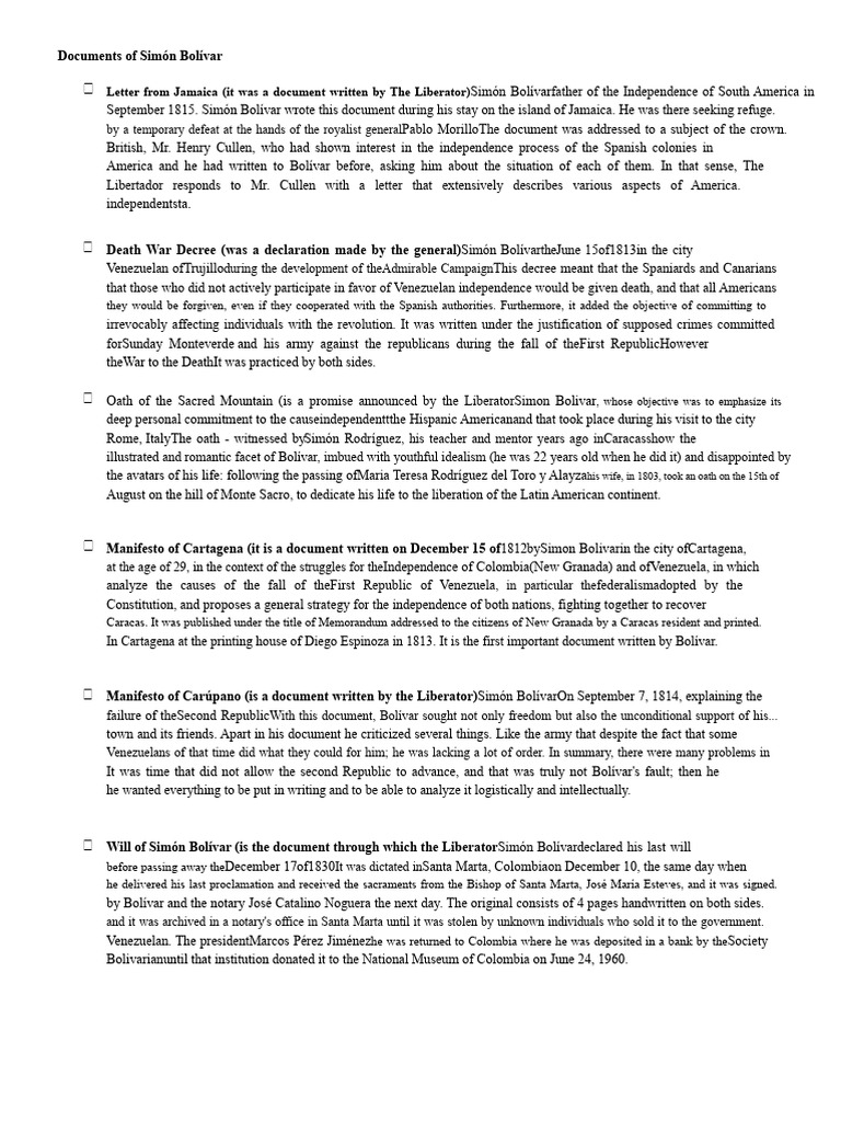 Documents of Simón Bolívar.docx | PDF
