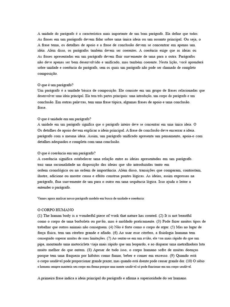 Parágrafo Unidade e Coerência | PDF | Parágrafo | Humano