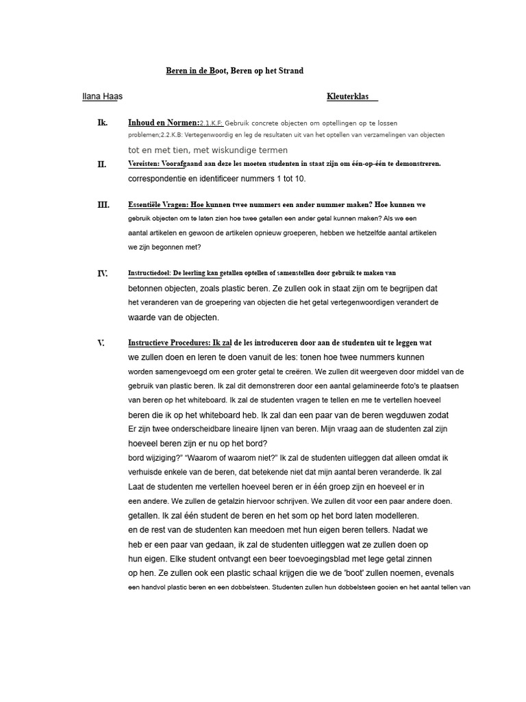 Kleuterschool Wiskundeles - Beren Op de Boot, Beren Op Het Strand | PDF