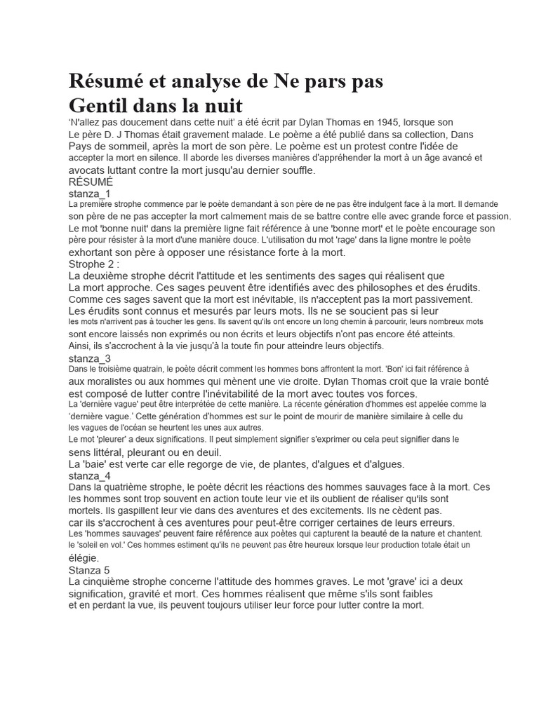 Analyse de "N'entre pas doucement" | PDF