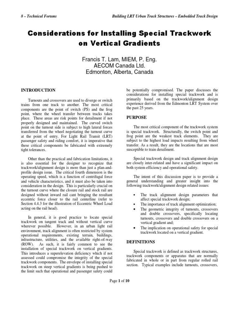 Considerations For Installing Special Trackwork On Vertical Gradients ...