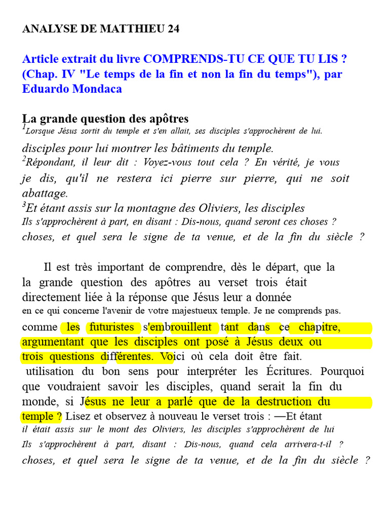 Analyse de Matthieu 24 | PDF | Évangile selon Matthieu | Église chrétienne