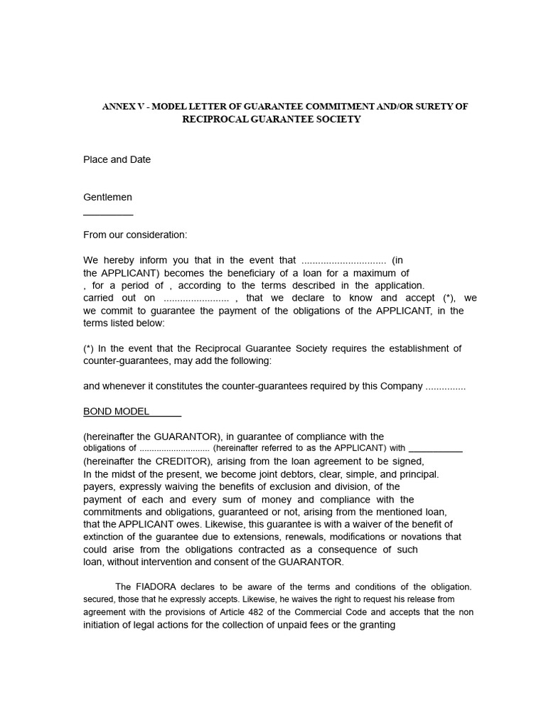 Model Guarantee Commitment Letter | PDF | Guarantee | Surety