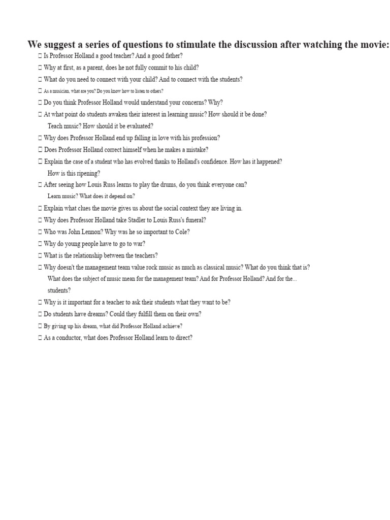 Discussion Questions for "Mr. Holland's Opus" | PDF | Teachers