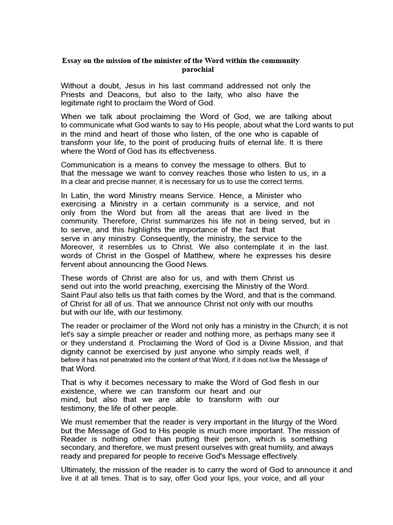 Essay On The Mission of The Minister of The Word Within The Parish ...