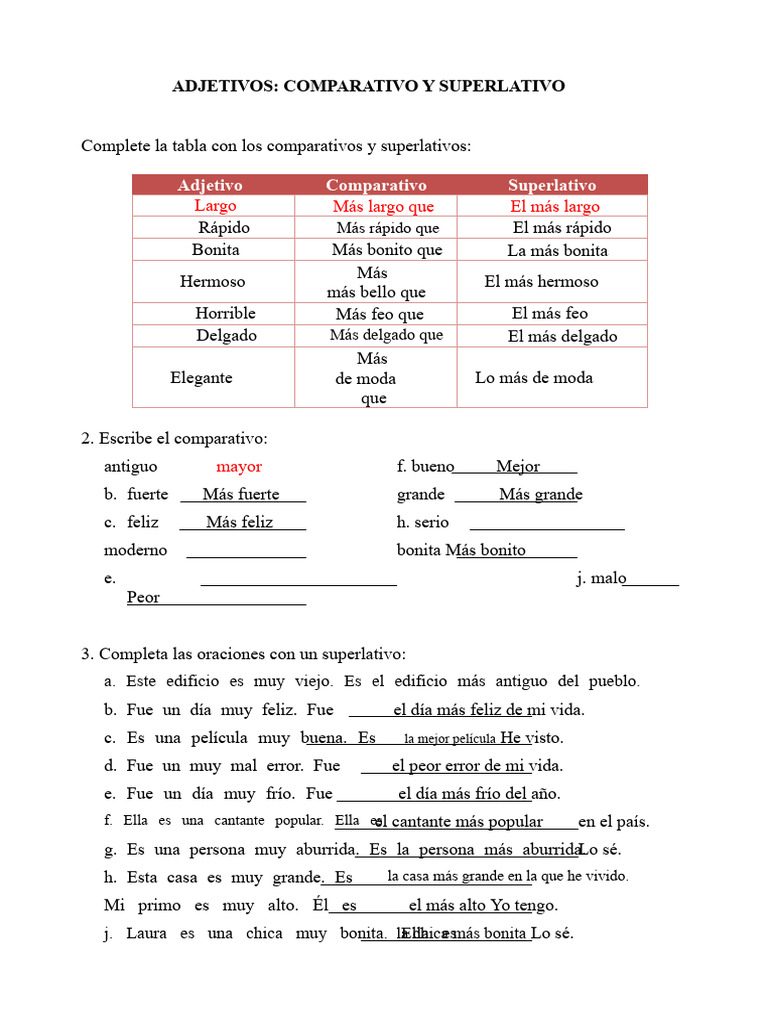 Adjetivos: Comparativos y Superlativos | PDF