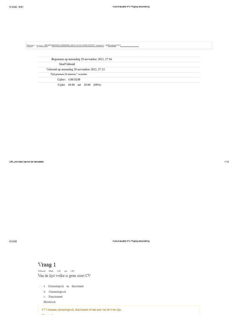 Zelfevaluatie N°4 - Poging Beoordeling 2 | PDF
