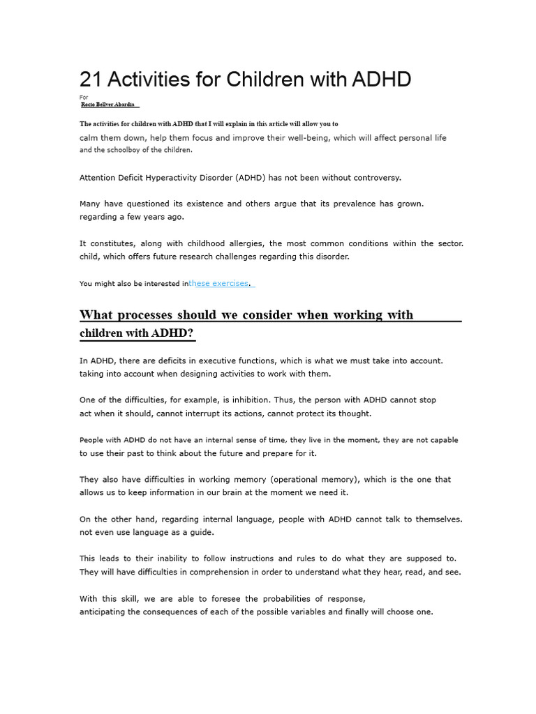21 Engaging Activities for Kids with ADHD | PDF | Attention Deficit ...
