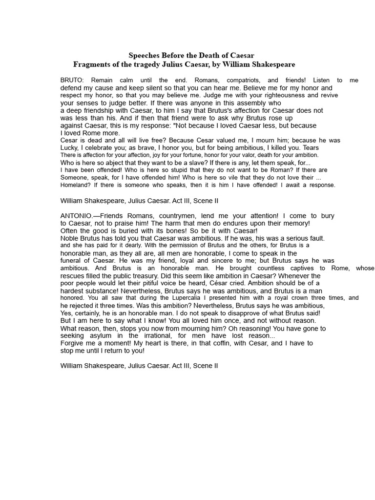Brutus and Mark Antony's Speech PDF | PDF | Julius Caesar | Mark Antony