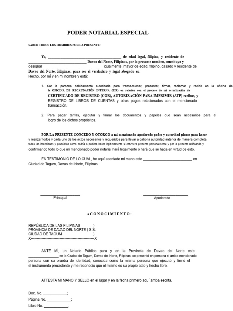 Poder Notarial Especial para Bir - en Blanco | PDF