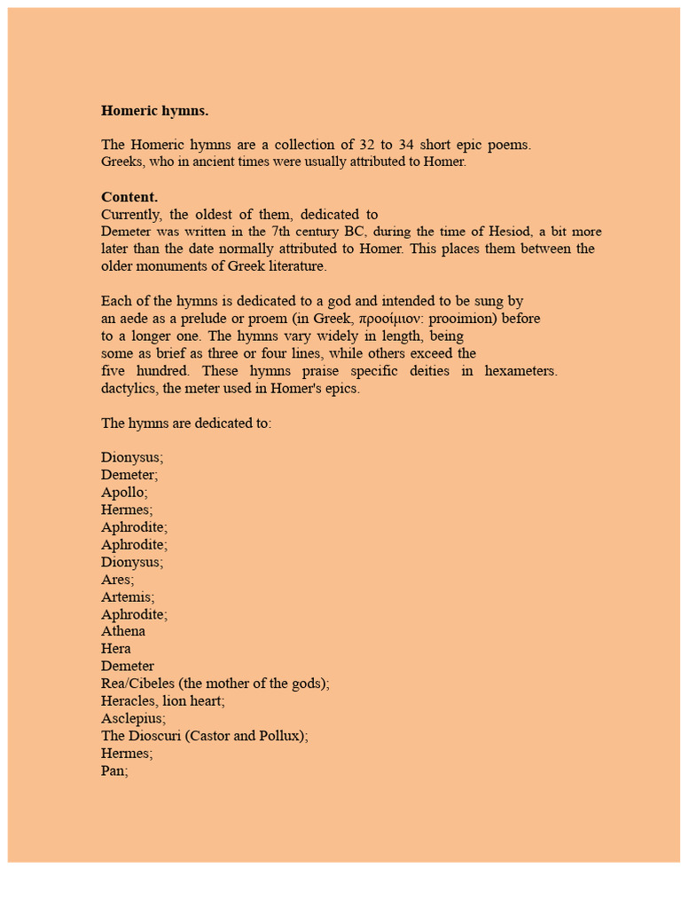 Homeric Hymns (7th Century BC) | PDF | Ancient Greek Literature | Zeus