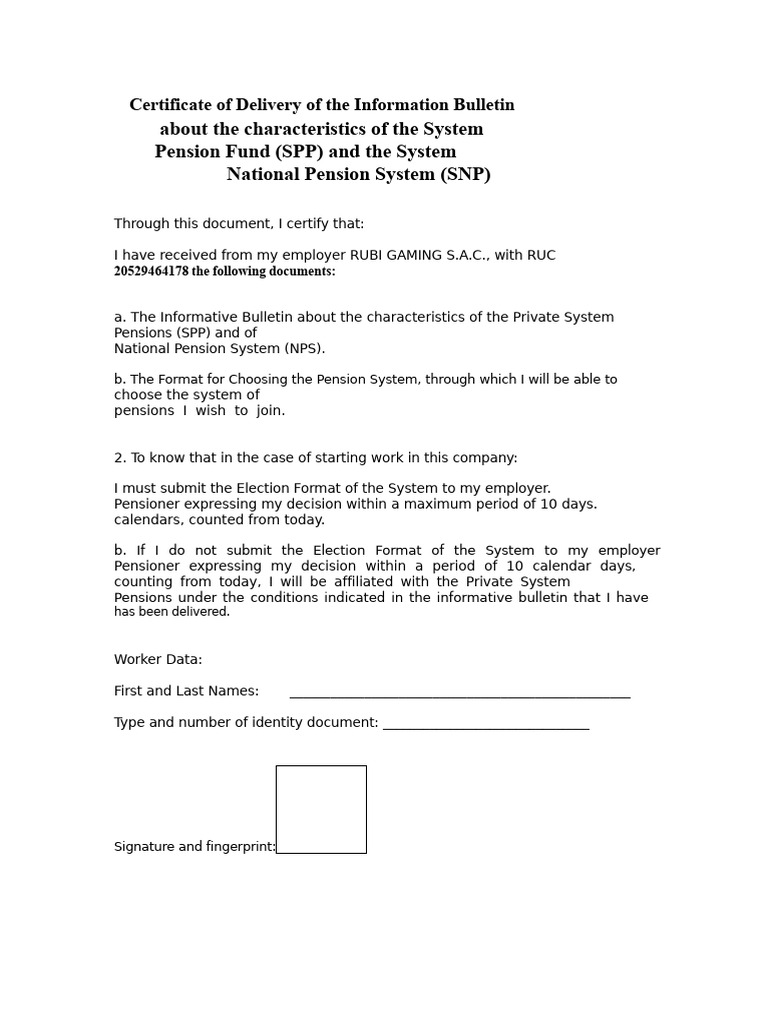Certificate of Delivery of The Informative Bulletin | PDF