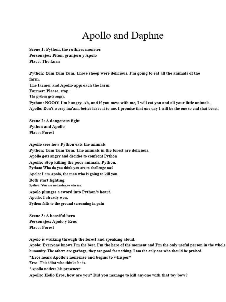 ANIMATION SCRIPT_ APOLLO AND DAPHNE | PDF | Apollo