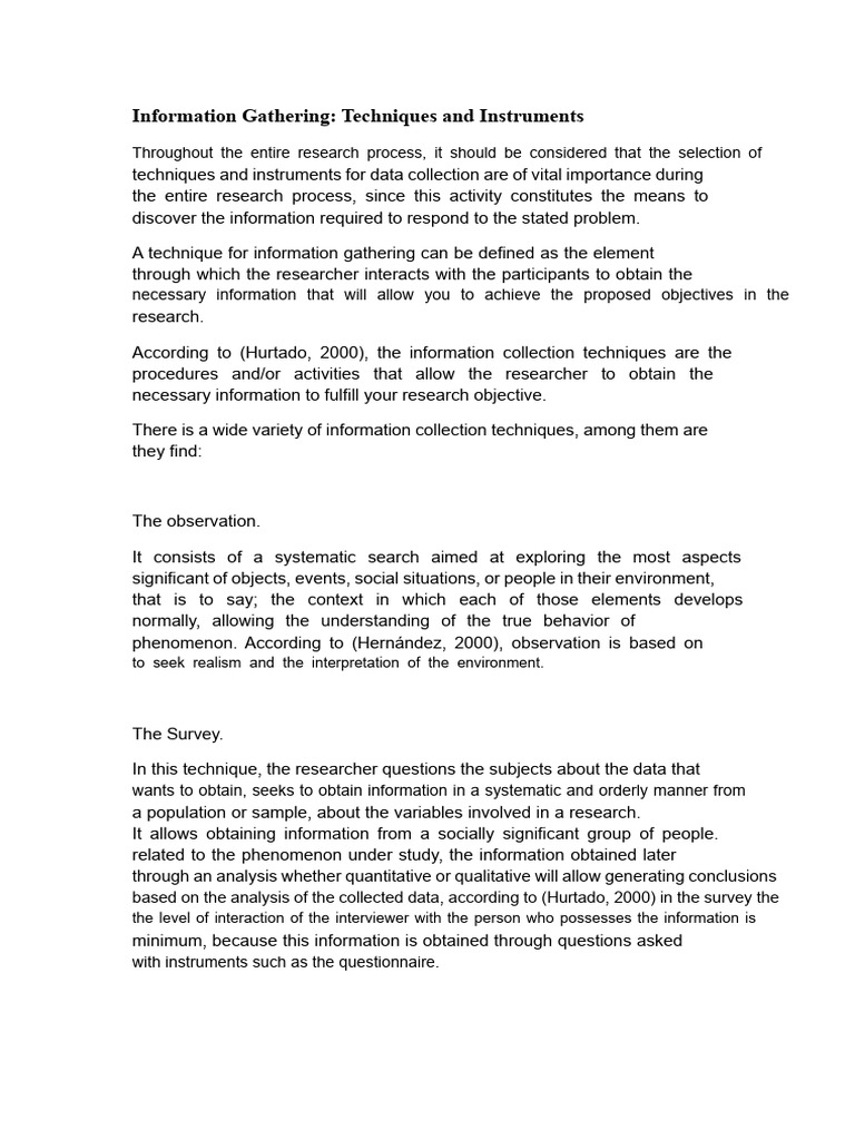 Data Collection Essay: Techniques and Instruments | PDF | Information ...