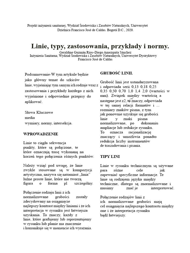Podsumowanie Linii, Typy, Zastosowania, Przykłady, Normy | PDF