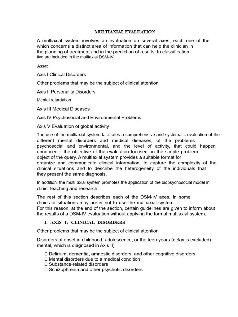 Understanding the Multiaxial DSM-IV System | PDF | Mental Disorder ...
