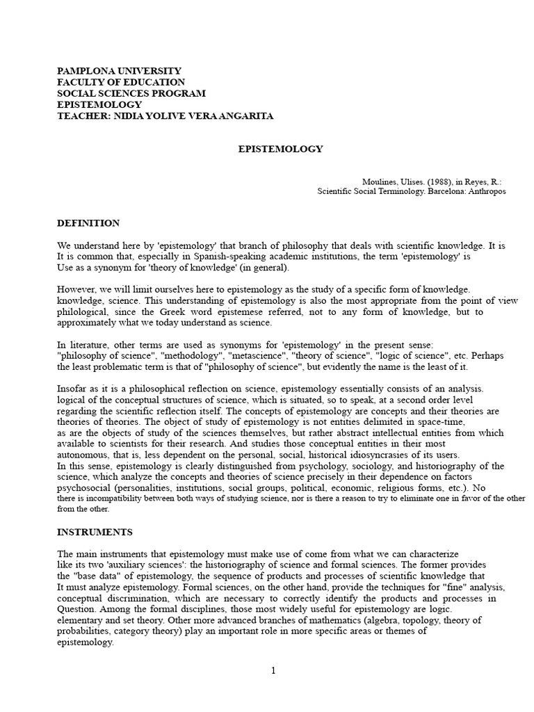 Reading 2. - Moulines. - Epistemology | PDF | Epistemology | Theory