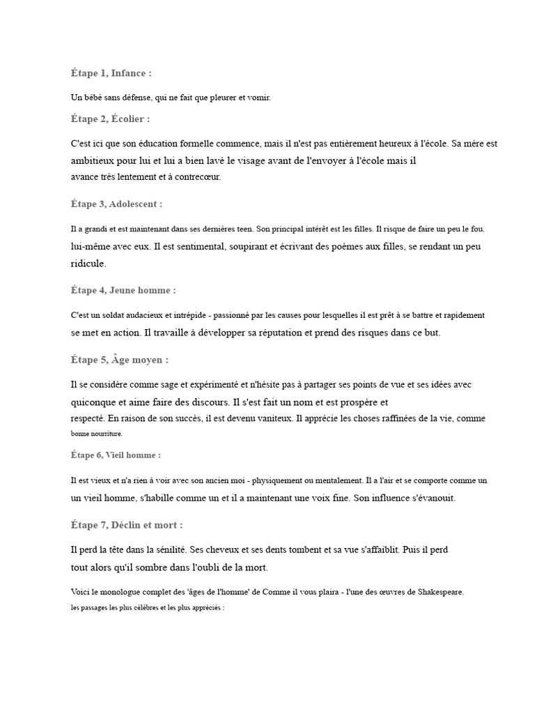 Les sept âges de l'homme de Shakespeare | PDF | William Shakespeare