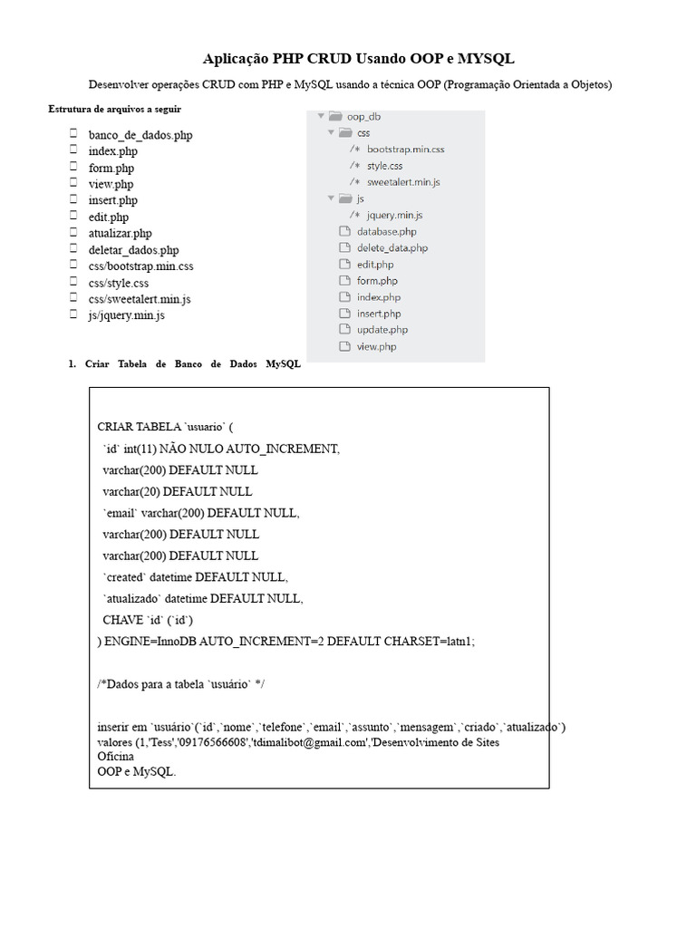 Aplicação CRUD em PHP Usando OOP e MYSQL | PDF | SQL | Ponteiro ...