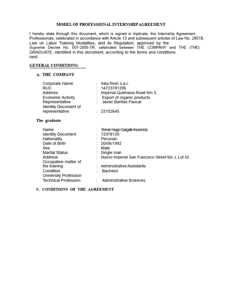 Professional Internship Agreement Template | PDF | Subsidy | Insurance