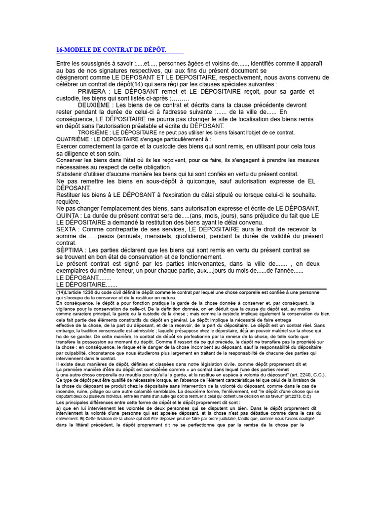 Modèle de contrat de dépôt simplifié | PDF