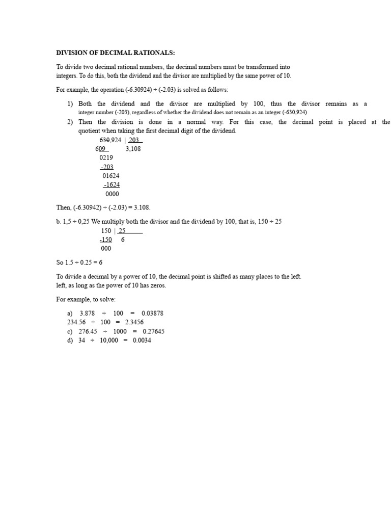 Division of Decimal Rationals | PDF