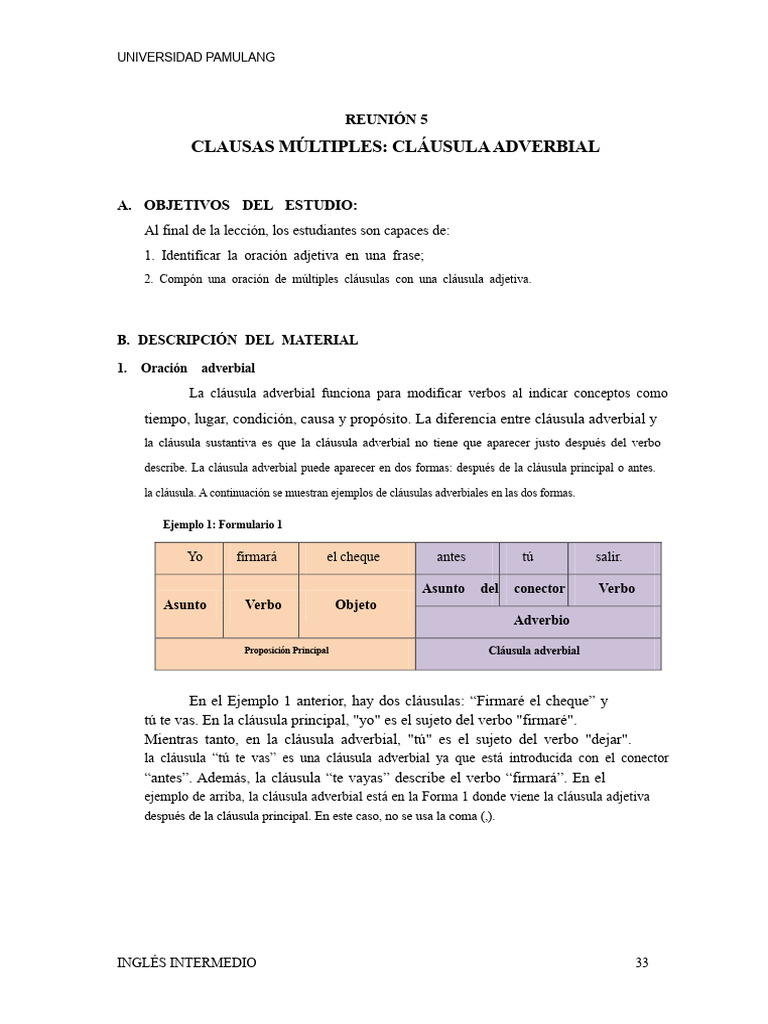 Estructura de La Cláusula Adverbial | PDF | Adverbio | Oración ...
