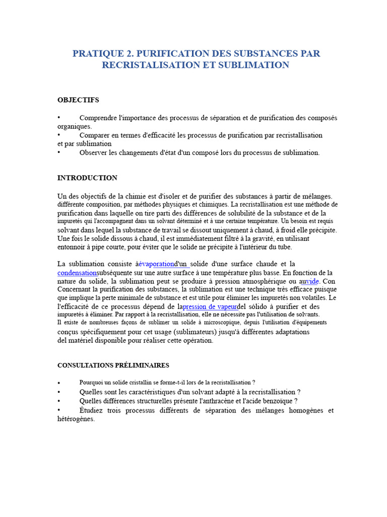 Purification par Recristallisation et Sublimation | PDF | Précipité ...