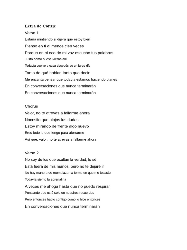 Letra de Coraje | PDF