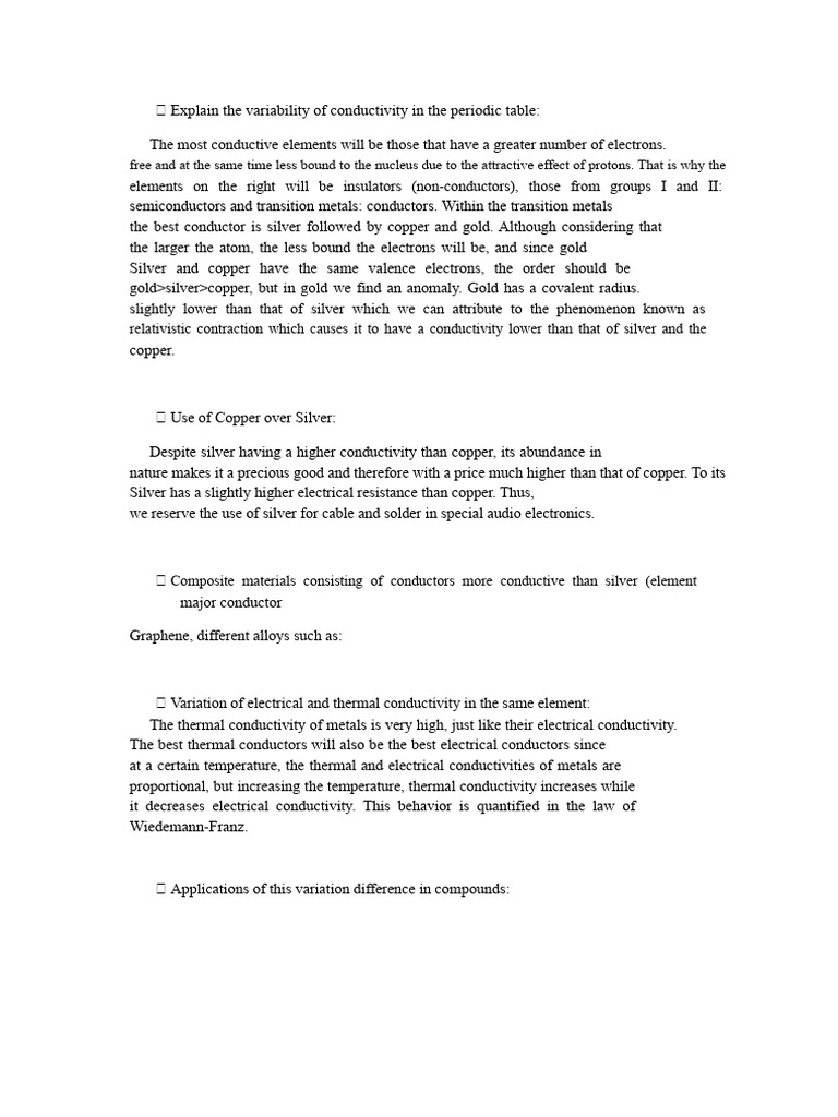Variation of Conductivity in The Periodic Table | PDF | Electrical ...