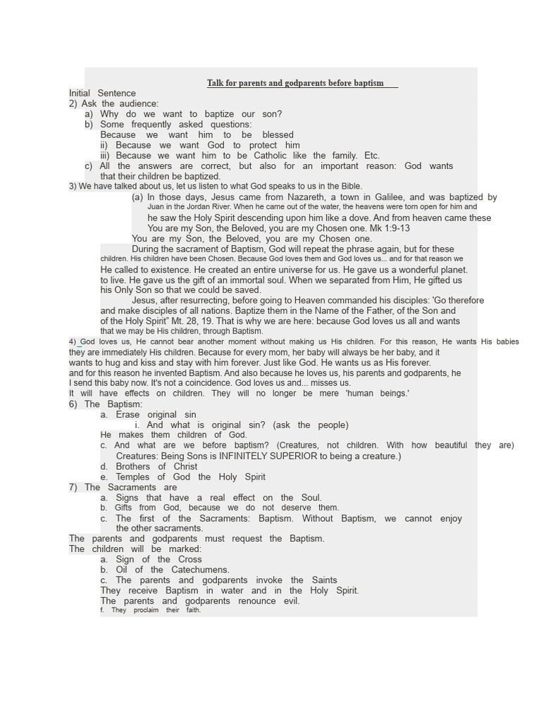 Talk For Parents and Godparents Pre-Baptismal Teresa's Version | PDF ...