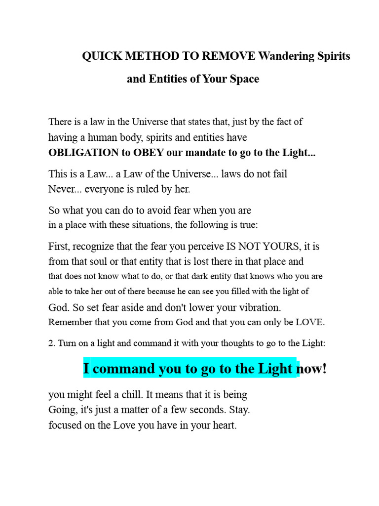 FAST METHOD TO REMOVE Wandering Spirits and Entities From Your Space | PDF