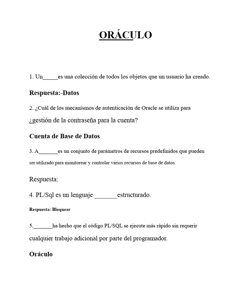 Examen de opción múltiple de Oracle | PDF | Bases de datos | Pl / Sql