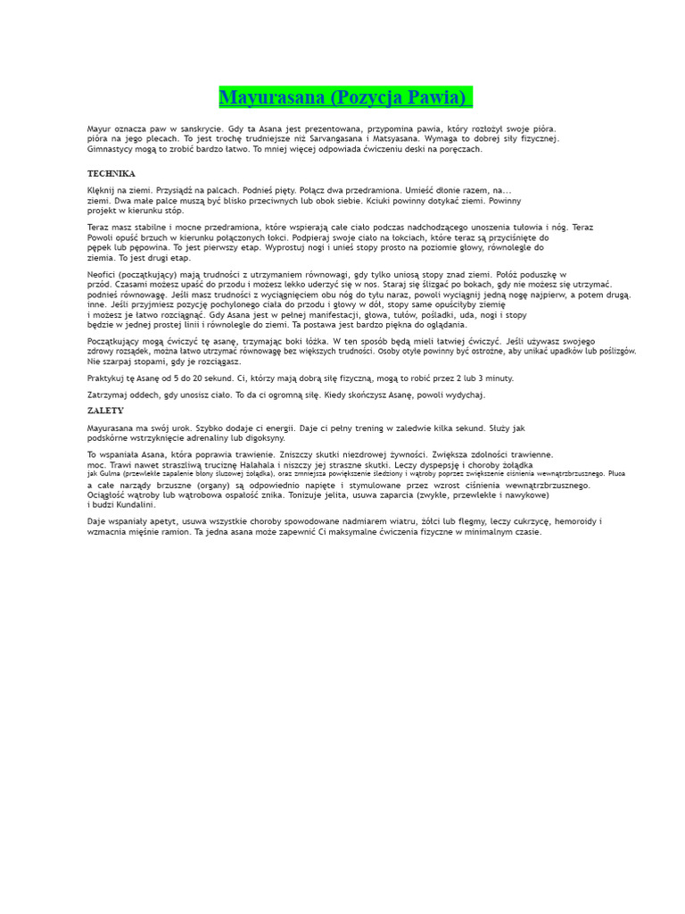 Pozycja Pawia | PDF