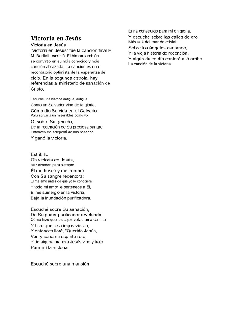 La Letra de "Victoria en Jesús" | PDF