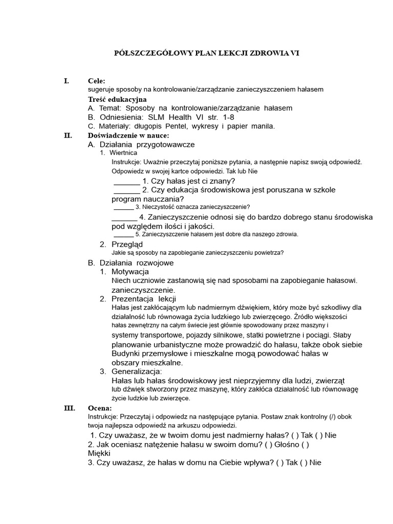 Plan Lekcji W Zdrowiu | PDF