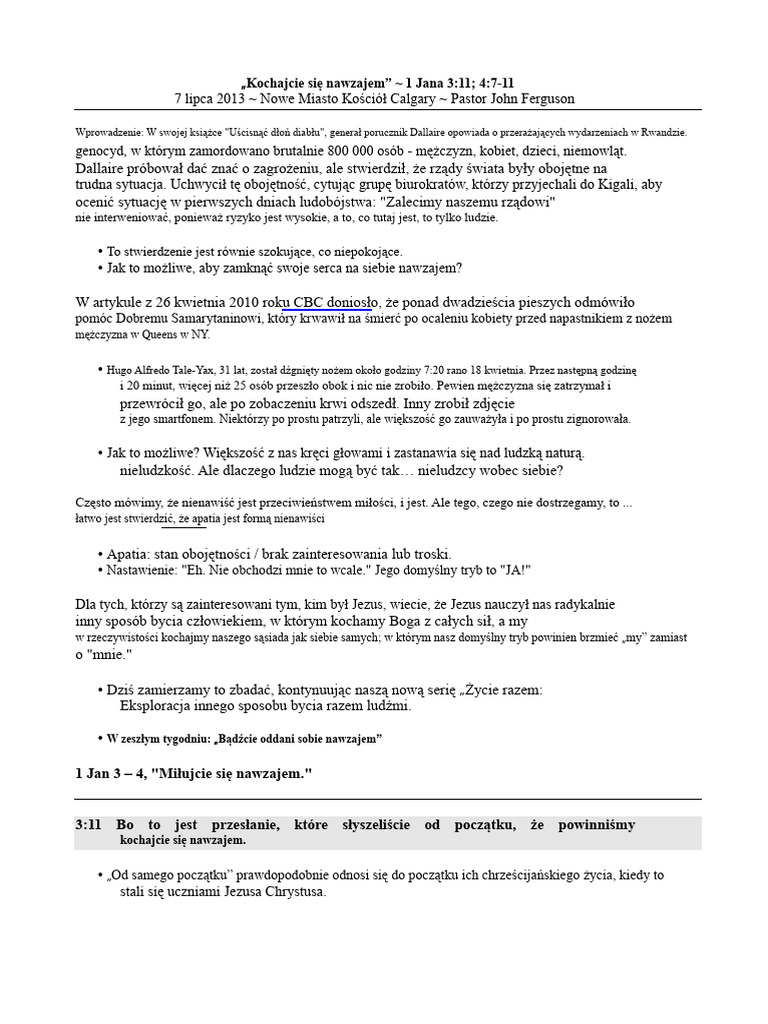 Notatki Z Kazania PDF - Kochajcie Się Nawzajem | PDF