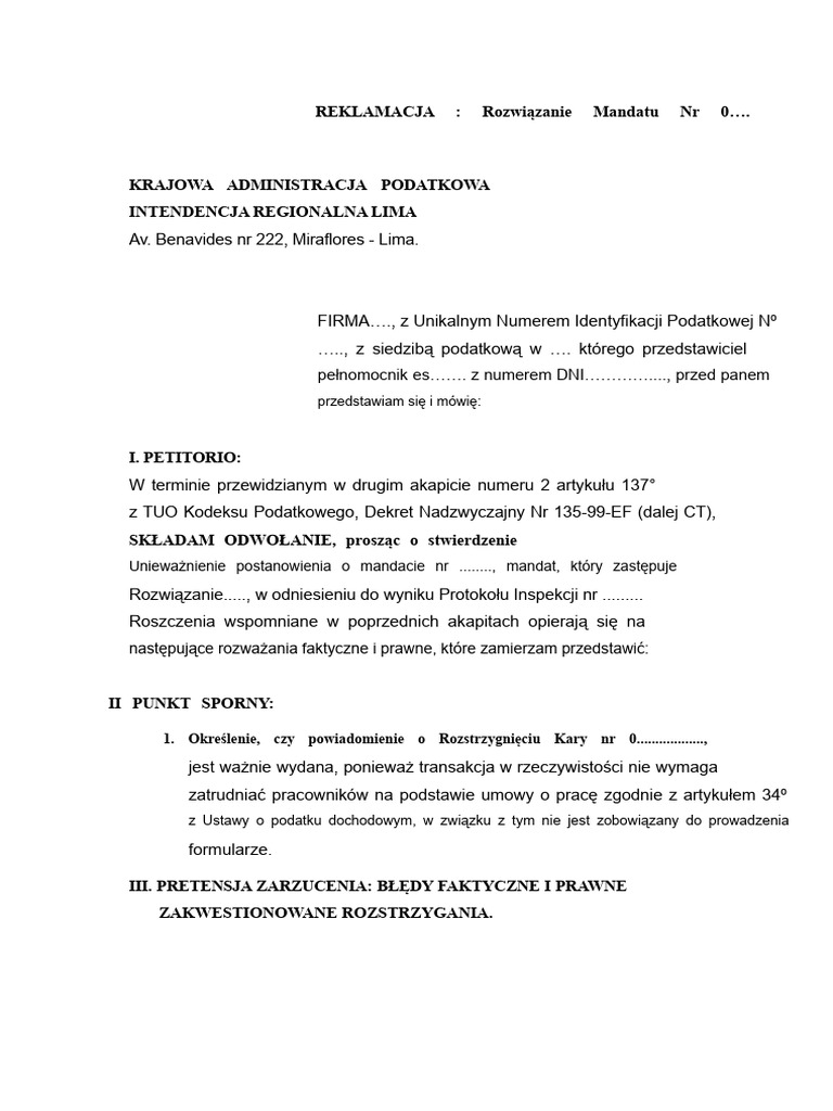 Model 3 Skarga Do Sunat | PDF
