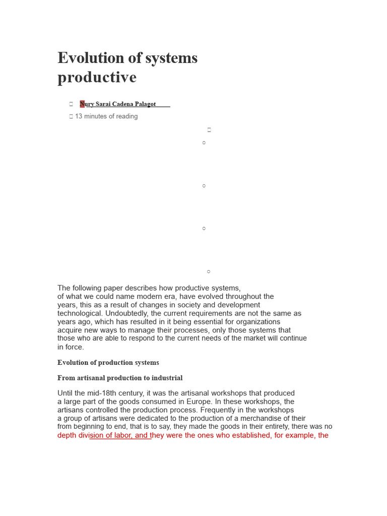 Evolution of Productive Systems | PDF | Industrial Revolution | Toyota