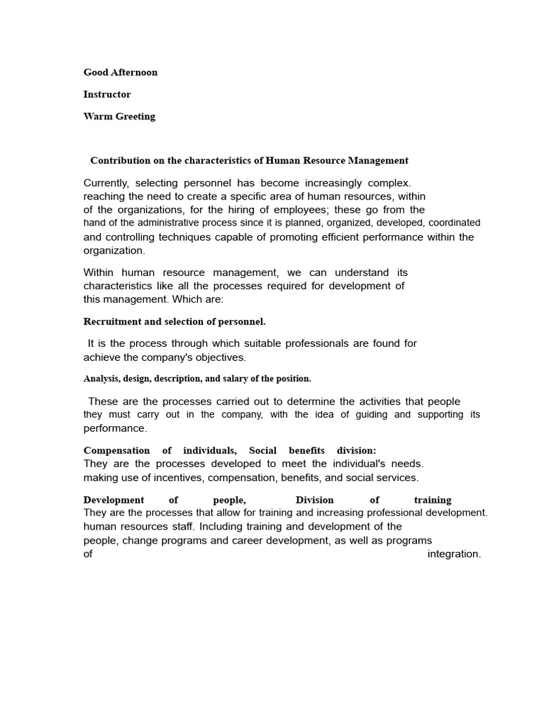Characteristics of Human Resource Management SENA | PDF