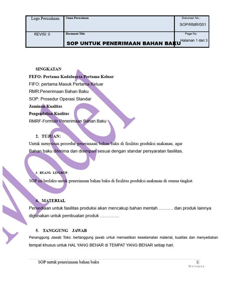 SOP Untuk Penerimaan Bahan Baku | PDF