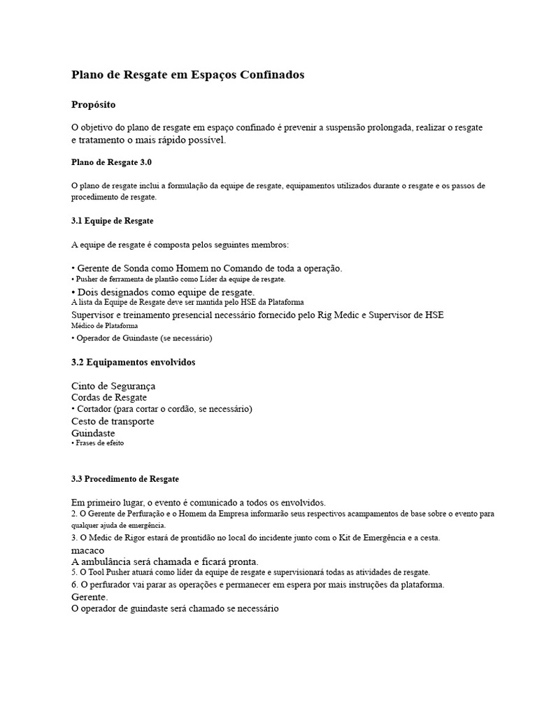 Plano de Resgate em Espaços Confinados | PDF
