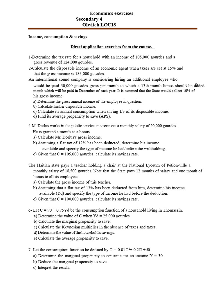 Economics Exercises NS 4 - Income, Consumption, and Savings | PDF ...
