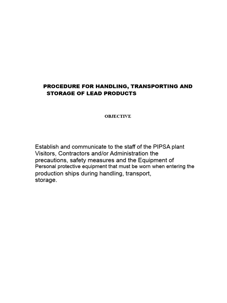 Procedure For The Handling, Transport, and Storage of Lead Products ...