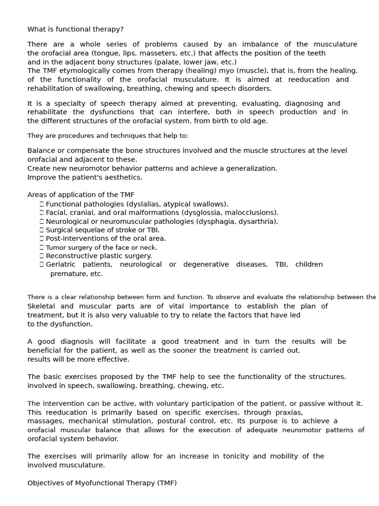 Summary of Myofunctional Therapy | PDF | Human Diseases And Disorders ...