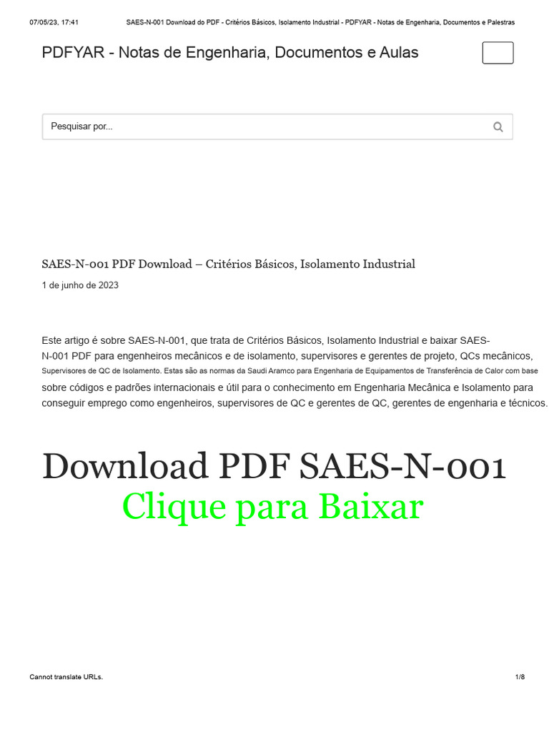 SAES-N-001 Download de PDF - Critérios Básicos, Isolamento Industrial ...