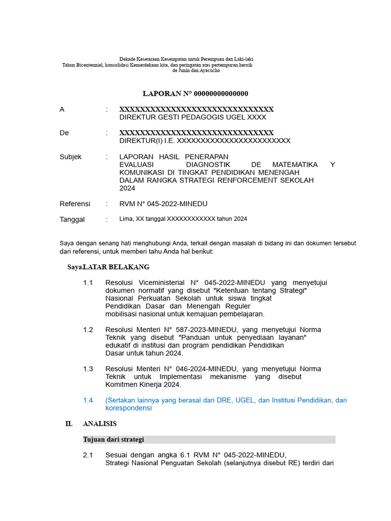 Format Untuk Laporan Hasil Evaluasi Diagnostik | PDF