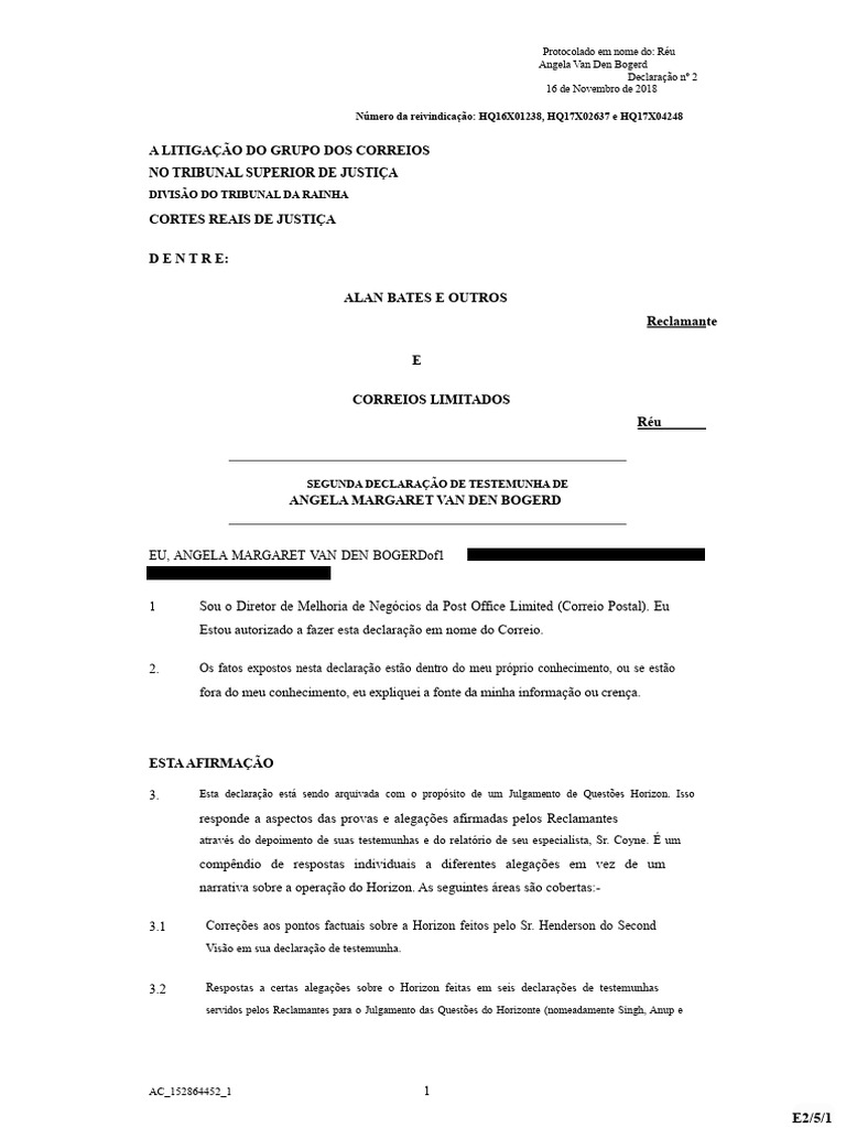 Teste Do Horizonte: Declaração Da Testemunha Angela Van Den Bogerd ...